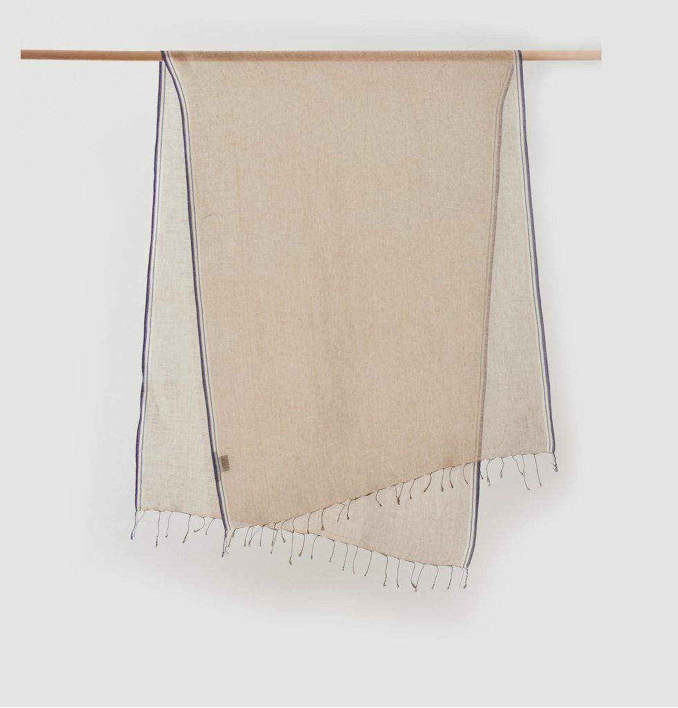 Foulard Lin Et Coton A Franges Beige Epice | L’Exception