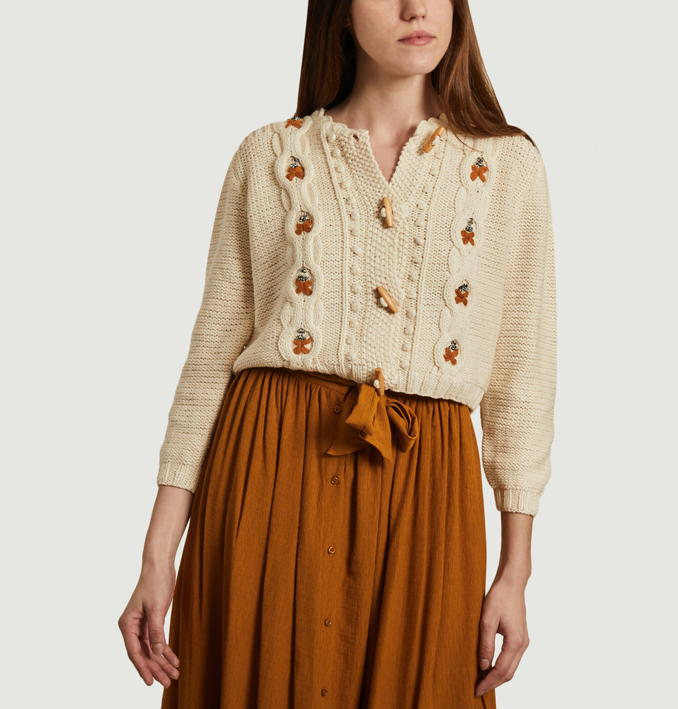 Tesoro embroidered cotton short cardigan Beige Sessùn | L’Exception
