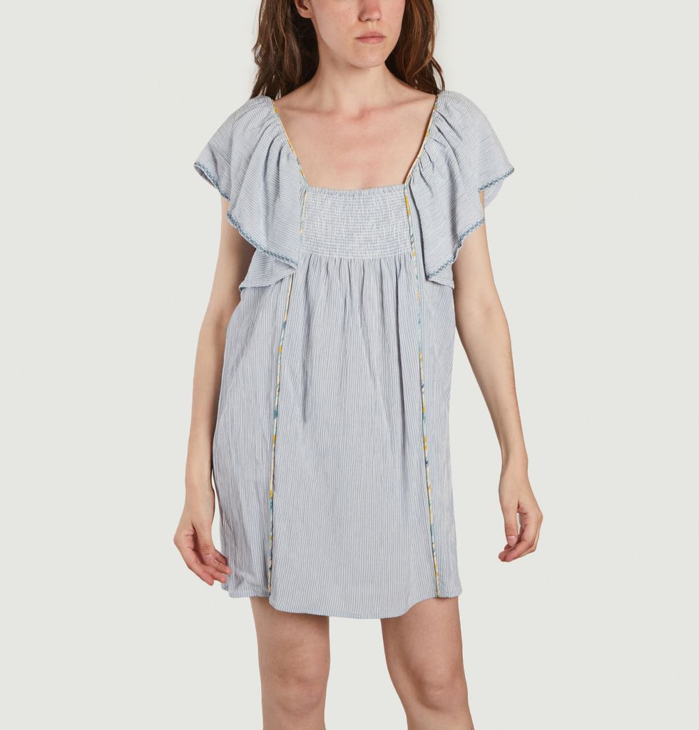Embroidered dress with smocks Anacaona Light Blue Sessùn | L’Exception